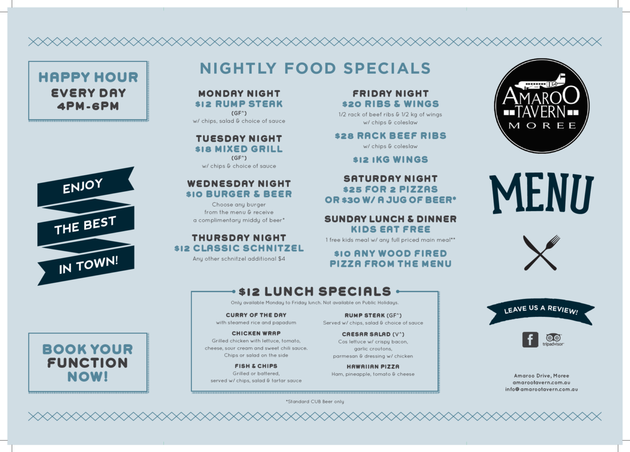 BISTRO MENU - The Amaroo Tavern | Moree