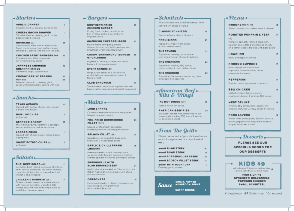 BISTRO MENU - The Amaroo Tavern | Moree