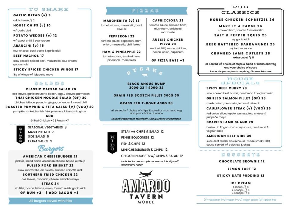 BISTRO MENU - The Amaroo Tavern | Moree