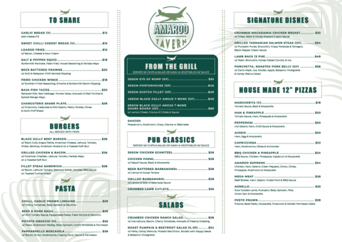 BISTRO MENU - The Amaroo Tavern | Moree