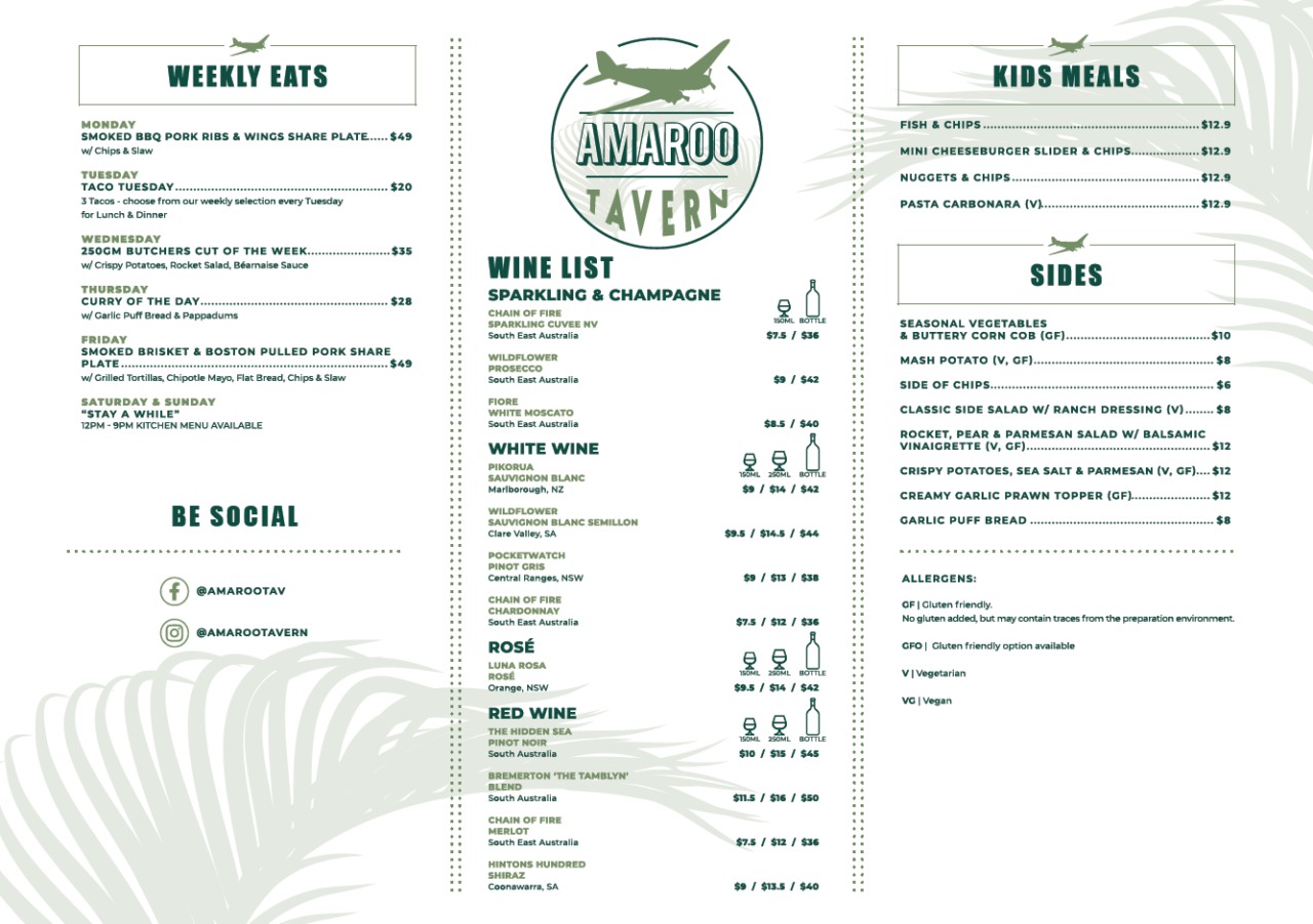 BISTRO MENU - The Amaroo Tavern | Moree